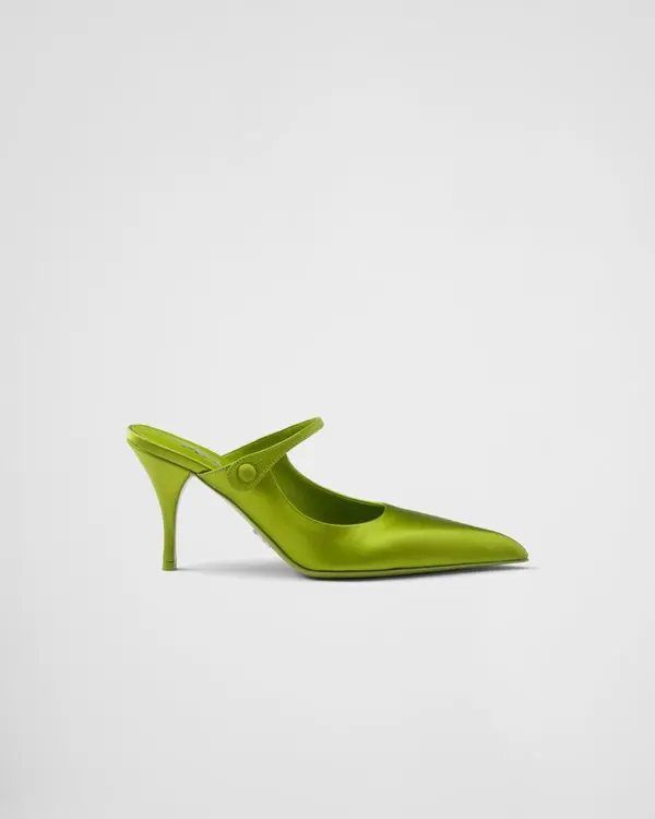 Prada Satin High-Heeled Mules - Fern Green | Editorialist